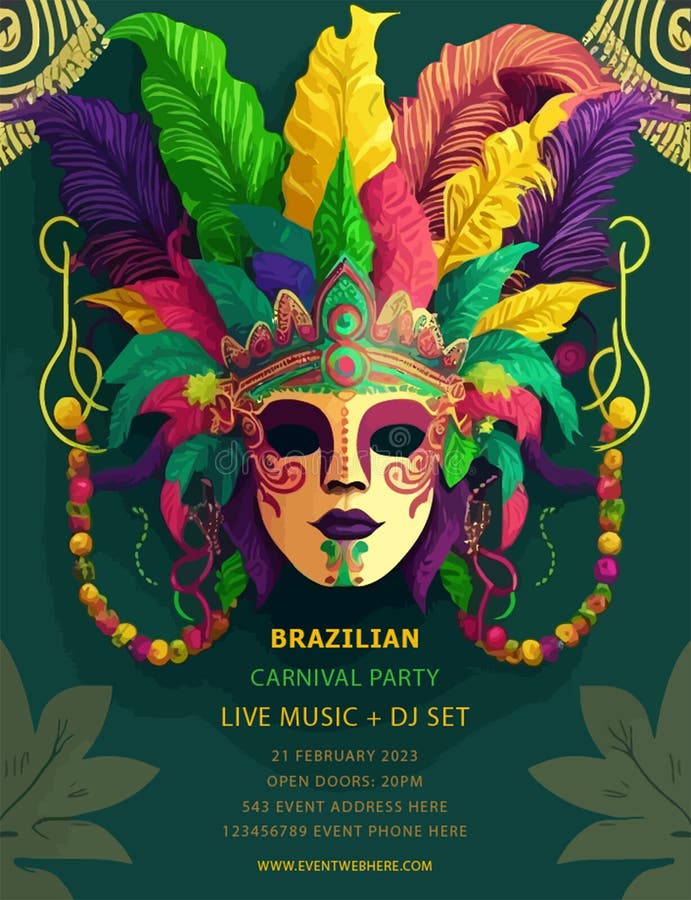 Flat Brazilian Carnival Illustration, Vertical Flyer Template Stock ...