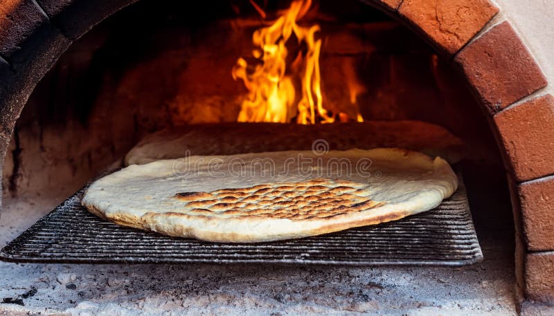 Flat Bread Being Baked in a Wood Fired Oven AI Generated Stock ...