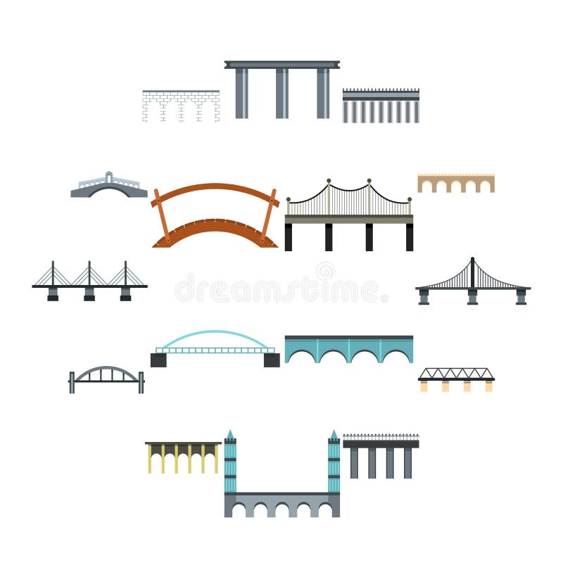 Bridge Icons Set, Flat Style Stock Vector - Illustration of arch ...