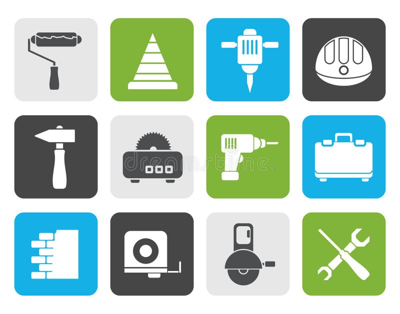 Flat Building and Construction Tools Icons Stock Vector - Illustration ...