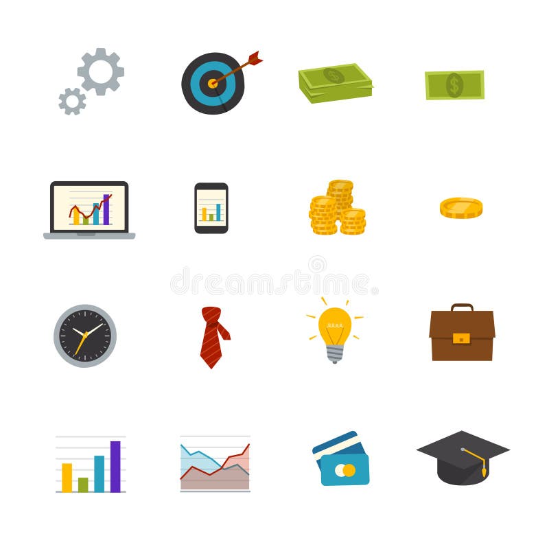 Flat business icons stock vector. Illustration of gold - 71498491