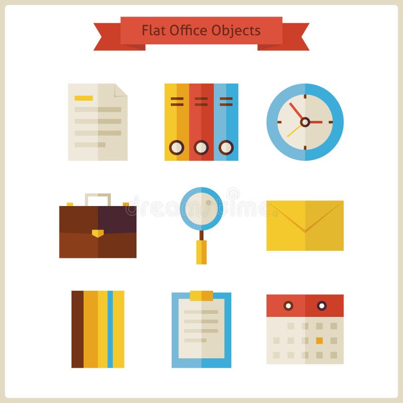 Flat Business Office Objects Set Stock Vector - Illustration of element ...