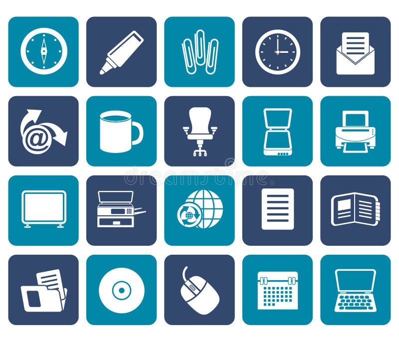 Flat Business and Office Tools Icons Stock Vector - Illustration of ...