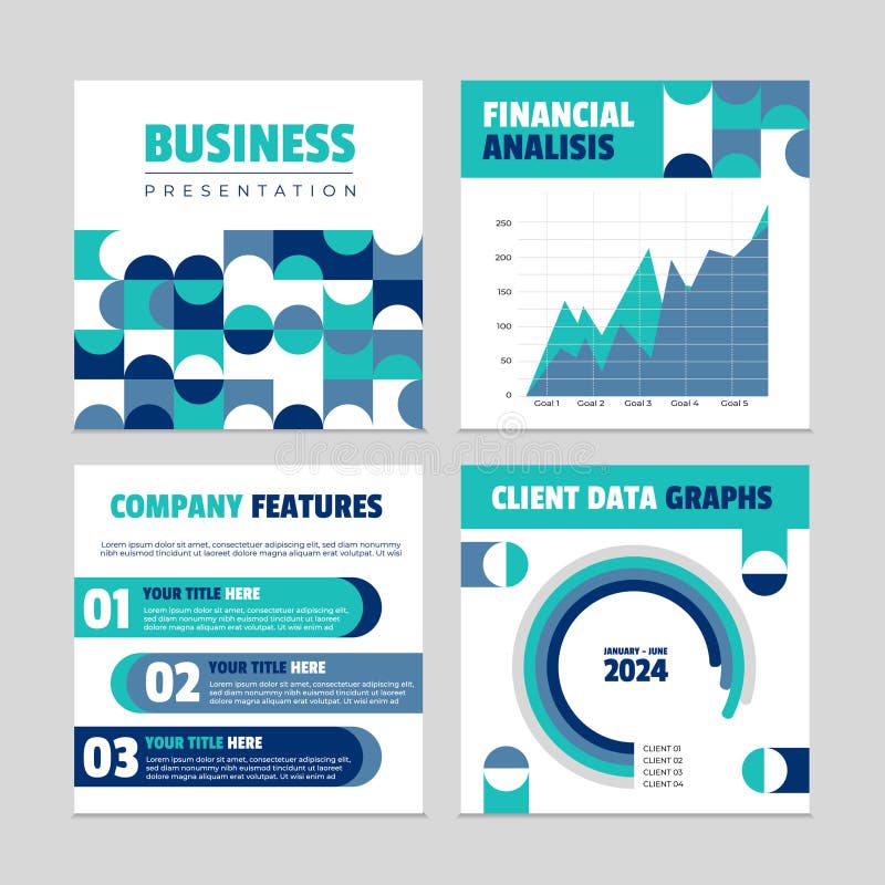 Flat Business Presentation Square Cards Templates Stock Illustration ...