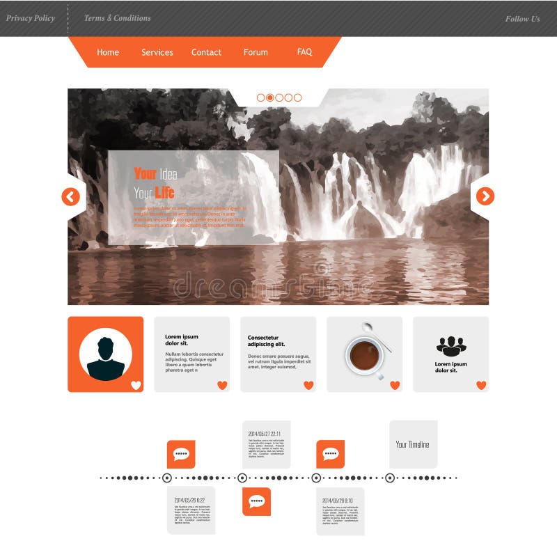 Flat Business Website Template with Waterfall Illustraion Stock Vector ...