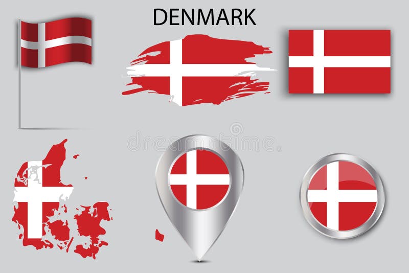 Flat Button with Denmark Flag Pin. Pin Point Icon. Vector Illustration ...