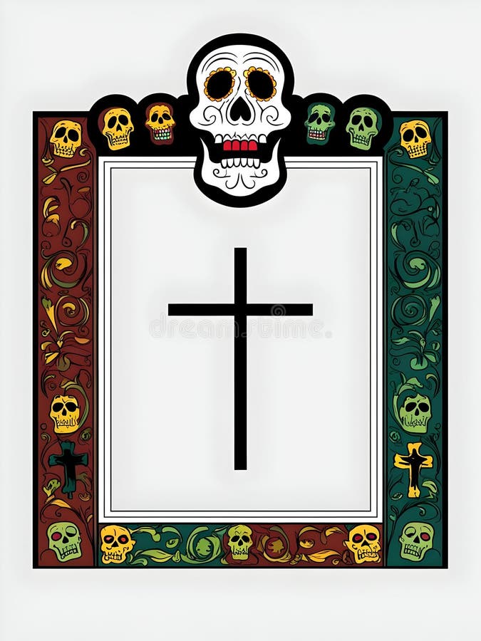 Flat Calavera and Cross Border with Copy Space Concept As a Border ...