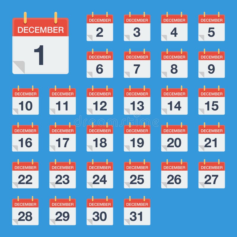 Flat Calendar December Icon. Calendar on the Wall. Vector Illustration ...