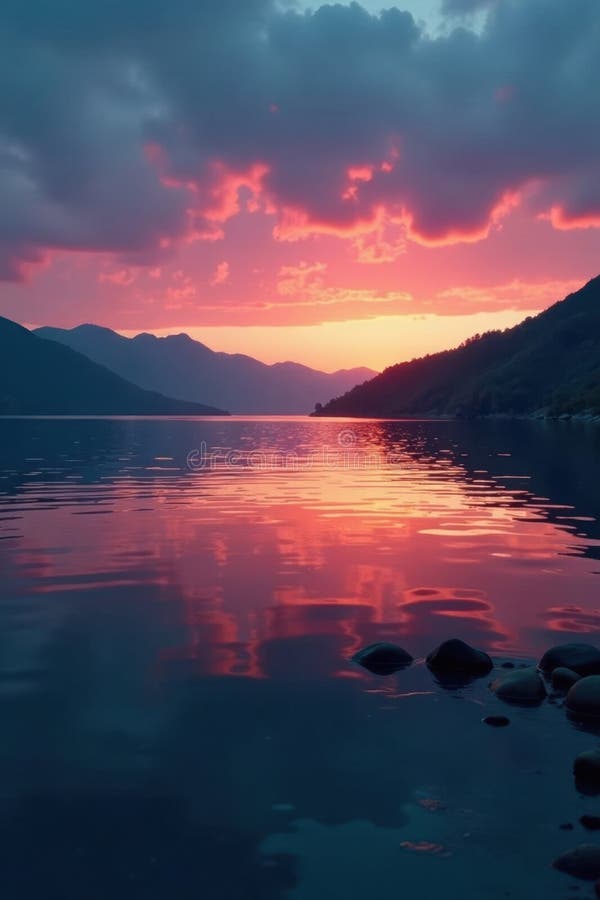 Flat, Calm Water at Dusk; Muted Colors Dominate, Calm, Reflection Stock ...