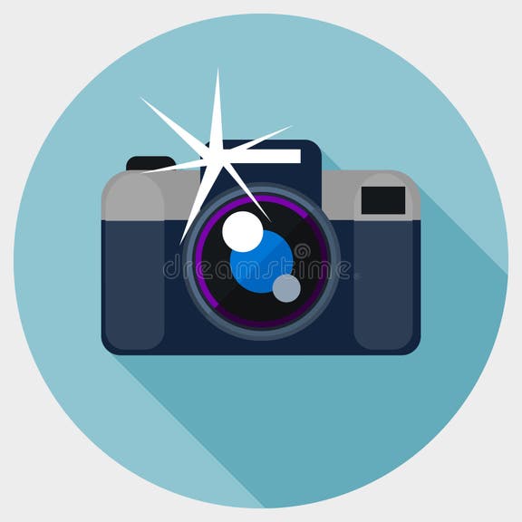 Flat Camera Icon with Flash Stock Vector - Illustration of electronic ...