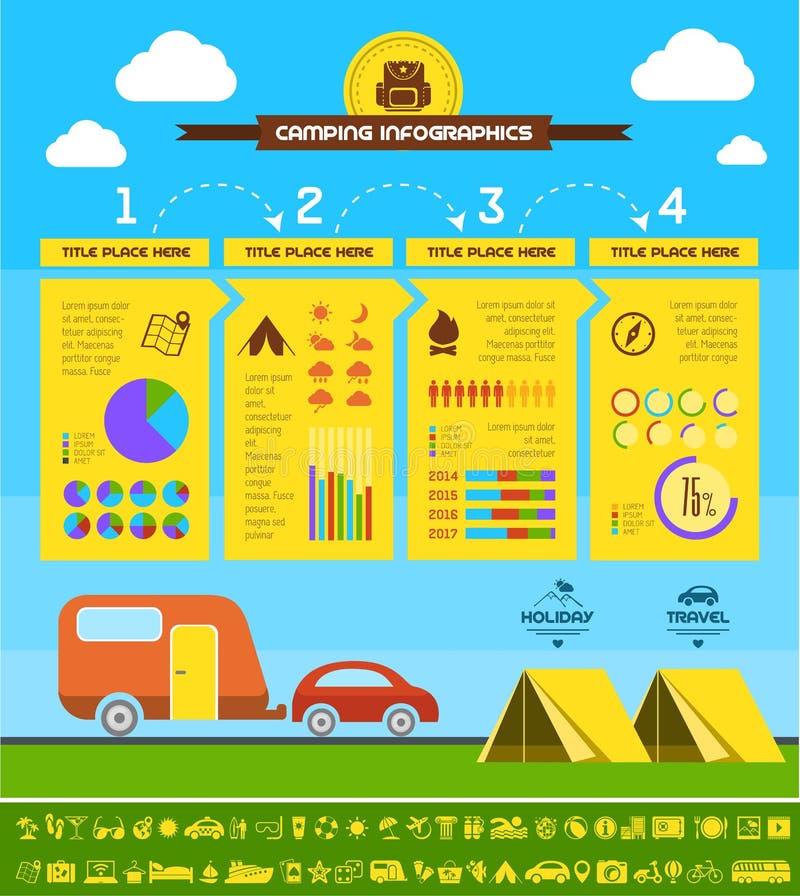 Camping Infographic Set with Charts and Other Elements. Stock Vector ...