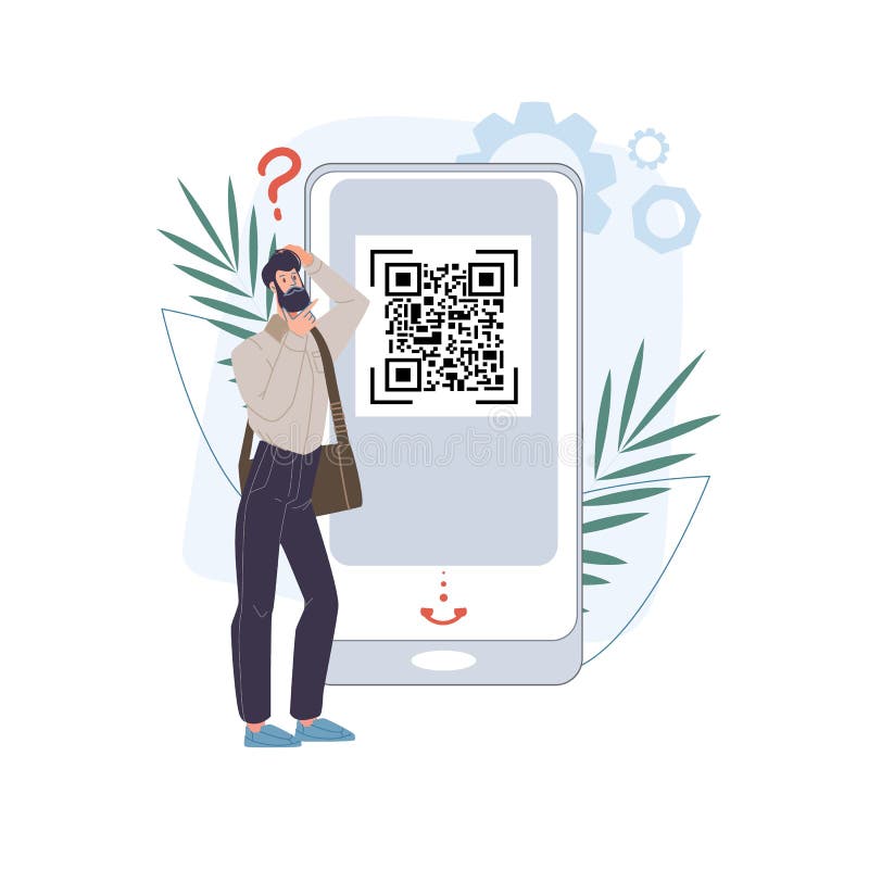 Flat Cartoon Character Study QR Code Vector Illustration Concept Stock ...