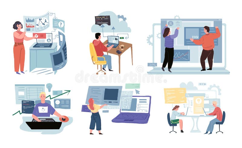 Flat Cartoon Characters,business Development Workflow Vector ...