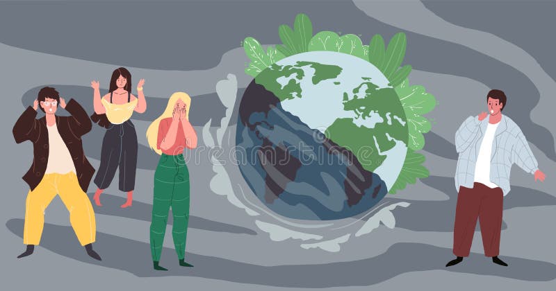 Flat Cartoon Characters Shocked by State of Planet Earth,environmental ...