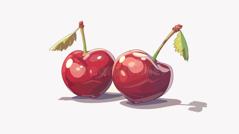 Flat Cartoon Cherries Isolated, Two Red Cherries on White Background ...