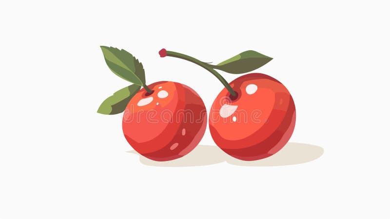 Flat Cartoon Cherries Isolated, Two Red Cherries on White Background ...
