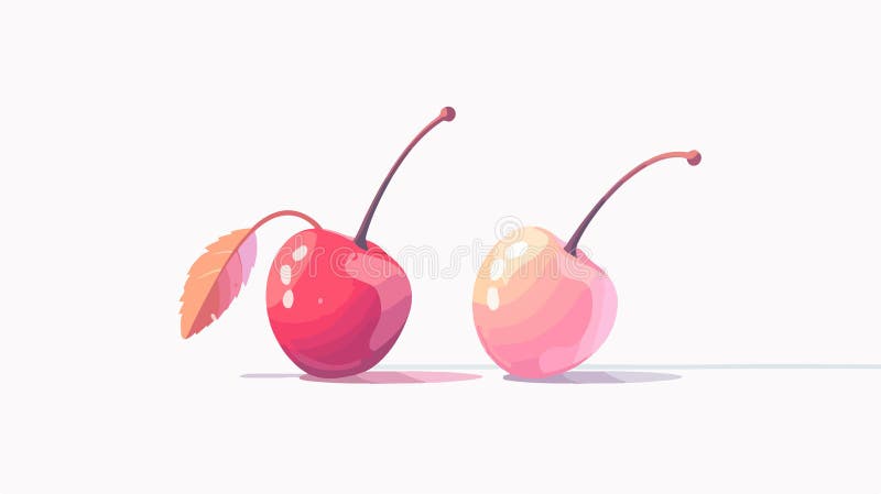 Flat Cartoon Cherries Isolated, Two Red Cherries on White Background ...