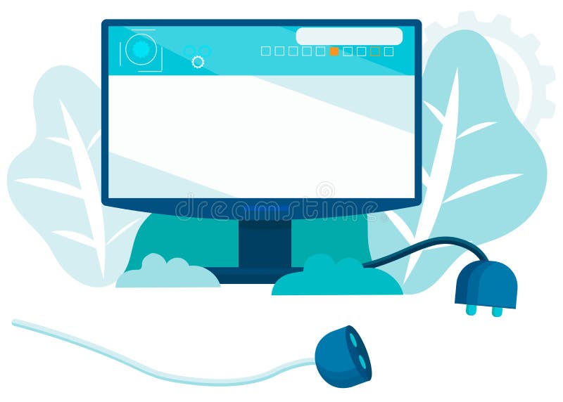 Flat Cartoon Computer Monitor with Power Socket Stock Vector ...