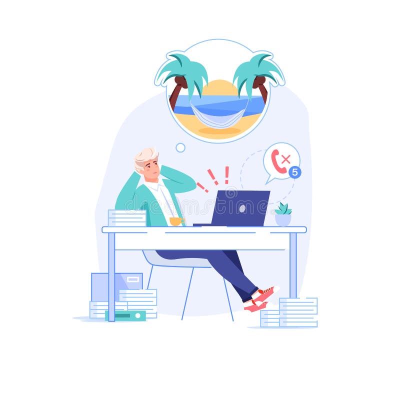 Flat Cartoon Employee Characters Procrastination at Work Vector ...