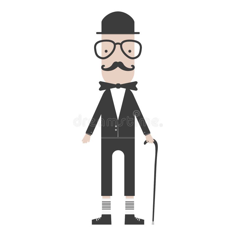 Flat Cartoon Hipster Character Gentleman with Stick Stock Vector ...