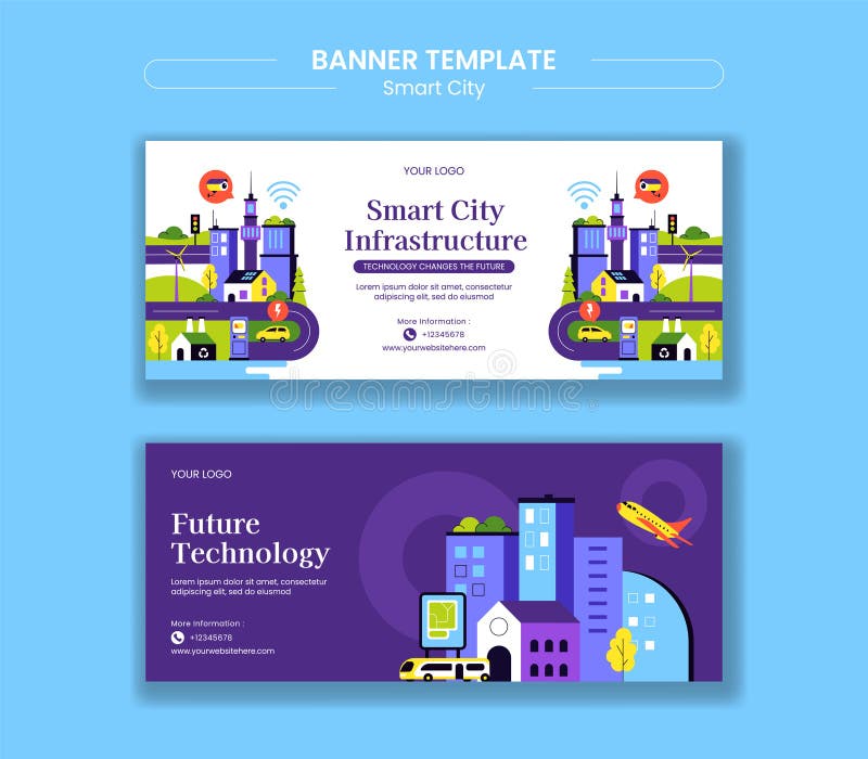 Flat Cartoon Illustration of Smart City Infrastructure for Horizontal ...