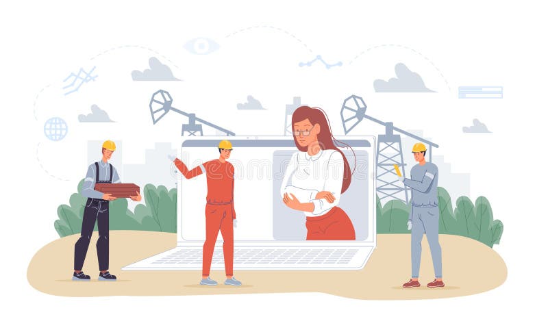 Flat Cartoon Industrial Workers Characters at Oil Production Work ...