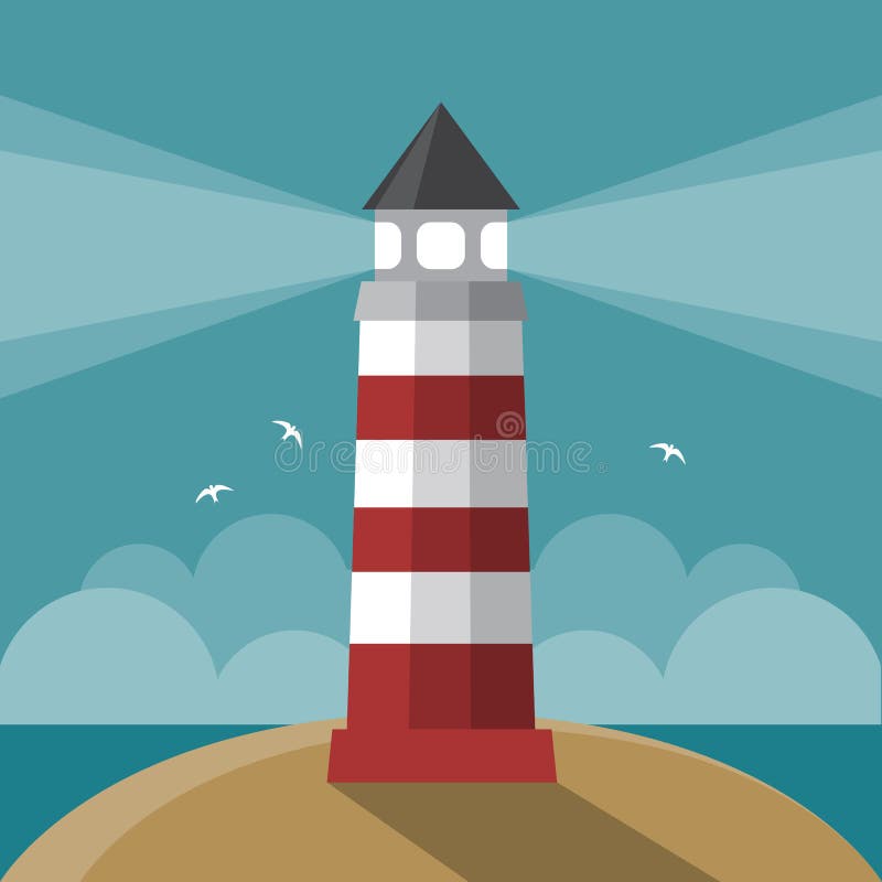 Flat cartoon lighthouse stock vector. Illustration of navigation - 66150890