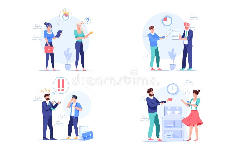 Flat Cartoon Office Employee Characters Set,workflow Scenes Vector ...
