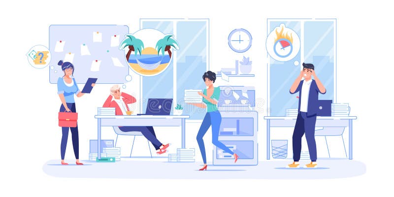Flat Cartoon Office Employee Characters,working Process Vector ...