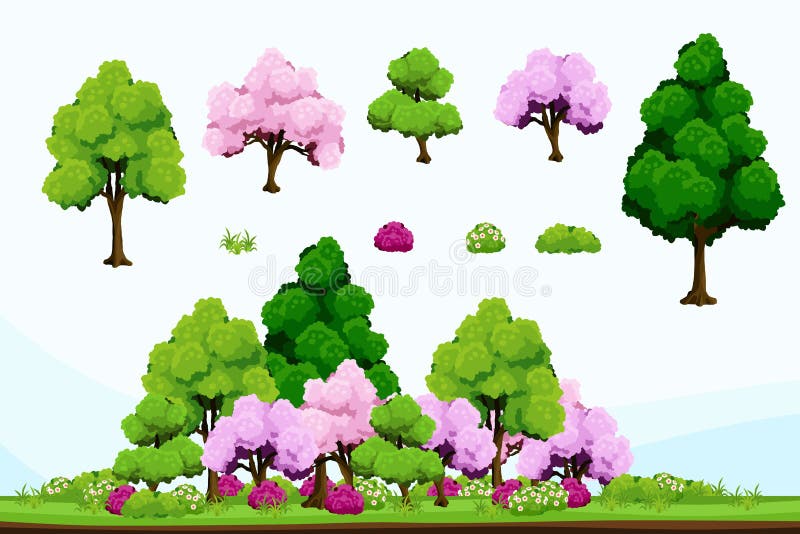 Flat Cartoon Plants Set - Spring Set a Stock Vector - Illustration of ...