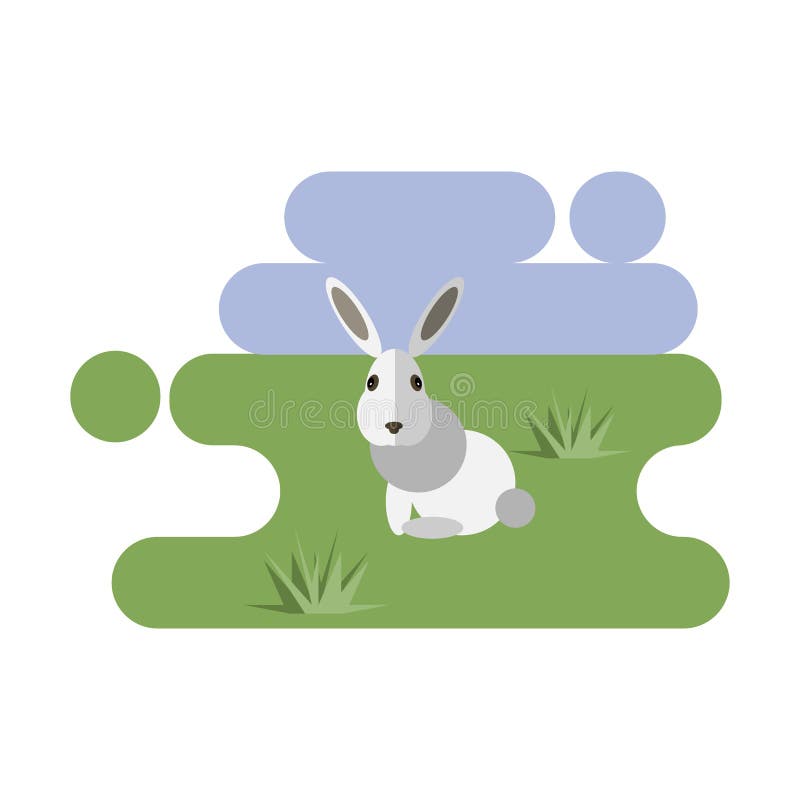 Flat Cartoon Rabbit Icon on Blue and Green Background Stock Vector ...