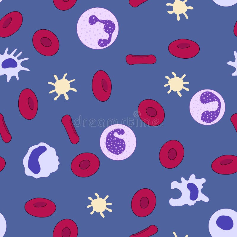 Flat Cartoon Seamless Pattern of Red and White Blood Cells on Deep Blue ...