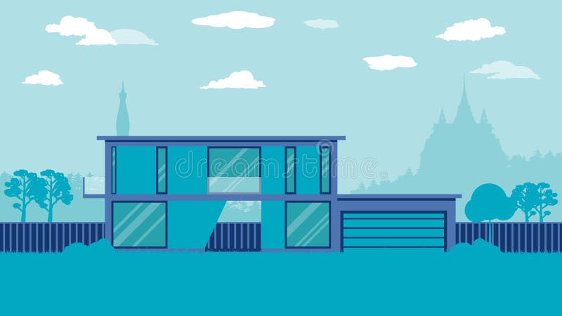 Flat Cartoon Side View of Modern House Stock Vector - Illustration of ...