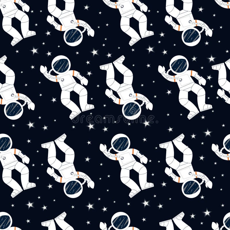 Flat Cartoon Style Space Pattern. Astronaut with Stock Vector ...