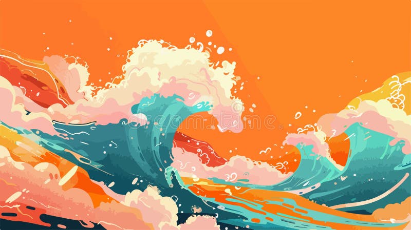 Flat Cartoon Style Tsunami Wave Background: Vibrant and Dynamic Ocean ...