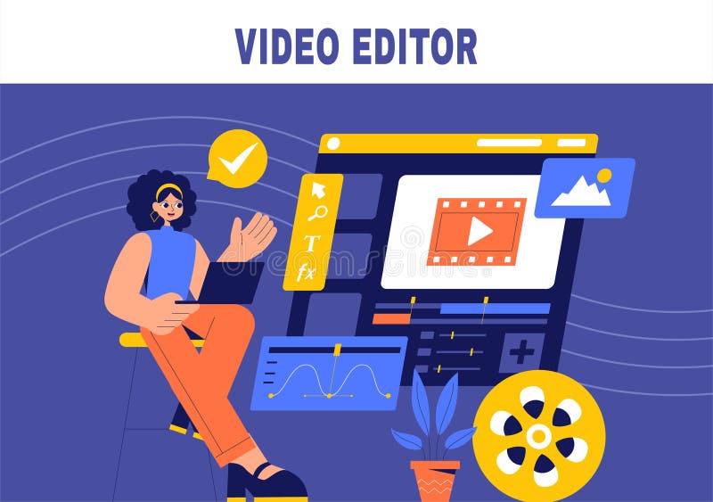 Flat Cartoon Style Vector Illustration of Video Editing Software for ...