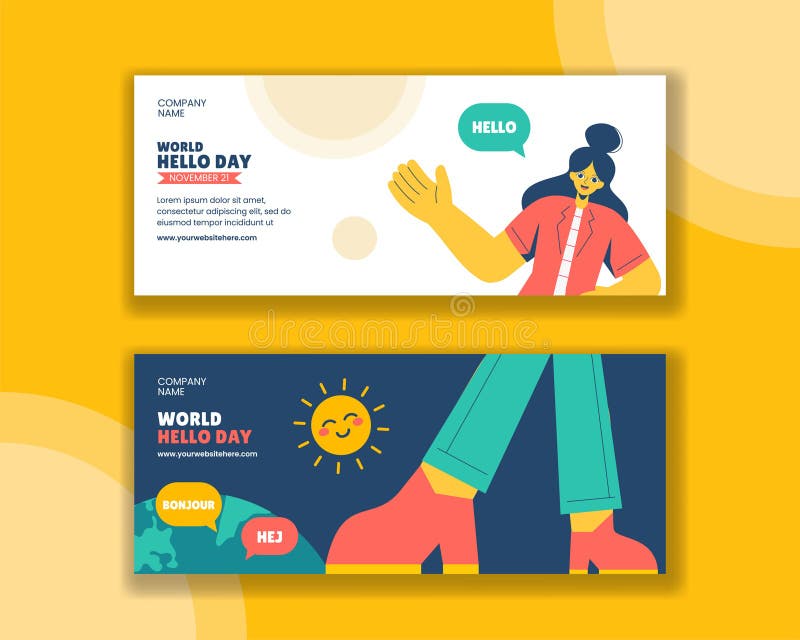 Flat Cartoon Template Illustration for World Hello Day Horizontal ...