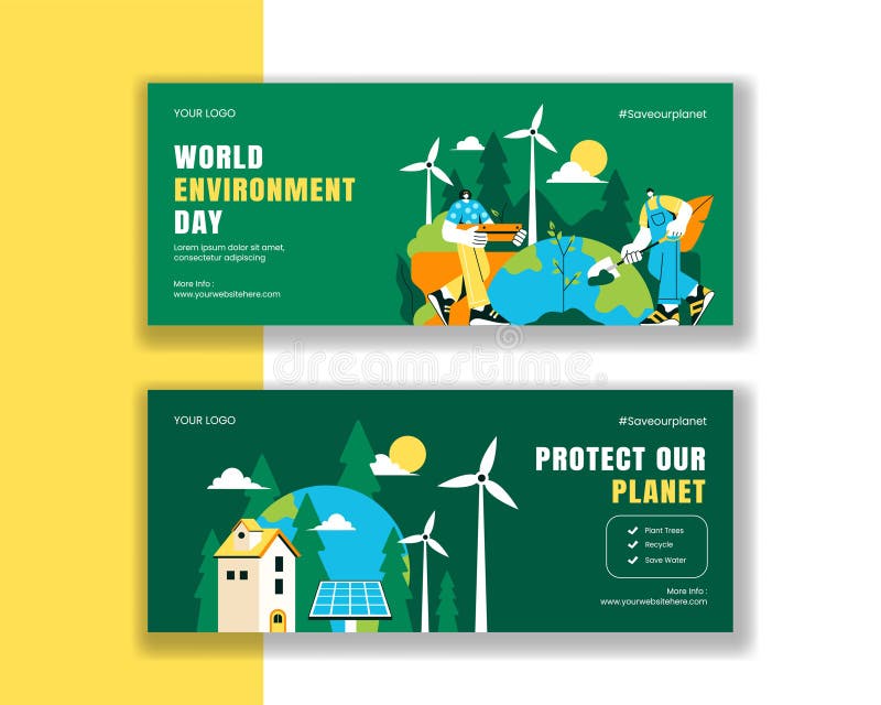 Flat Cartoon Template for World Environment Day Horizontal Banner ...