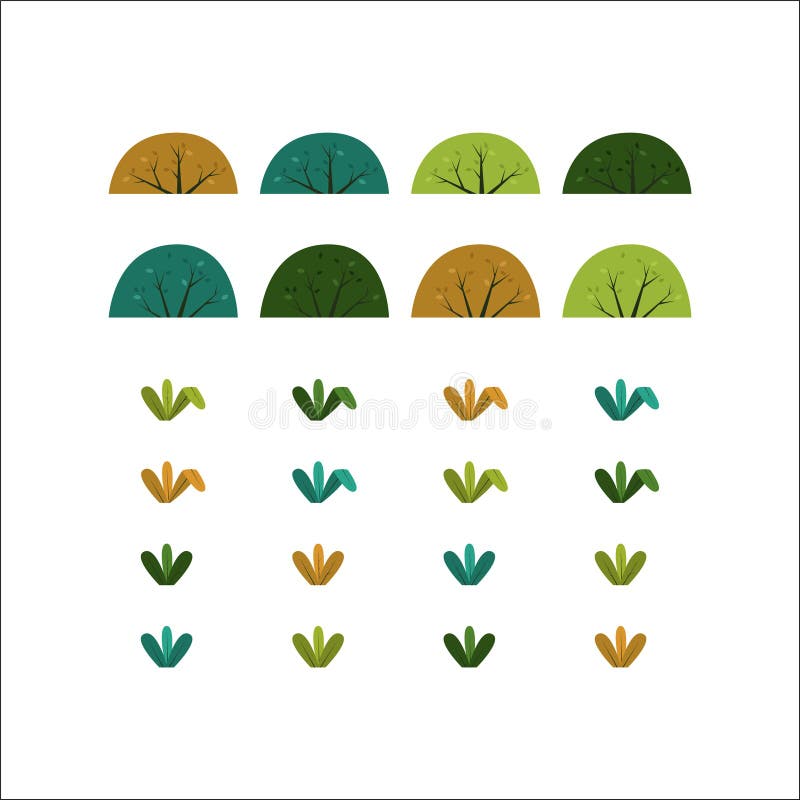 Flat Cartoon Vector Bushes Collection Set Stock Vector - Illustration ...