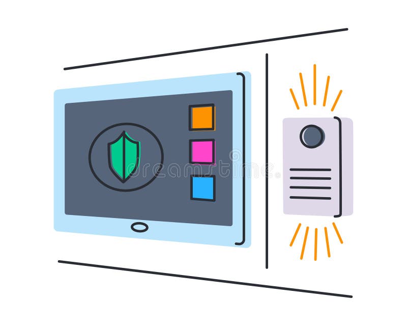 Flat Cartoon Vector Illustration of Smart Home Security System with ...