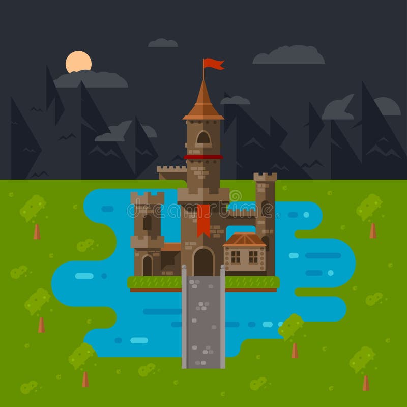 Flat castle art stock vector. Illustration of background - 71703765