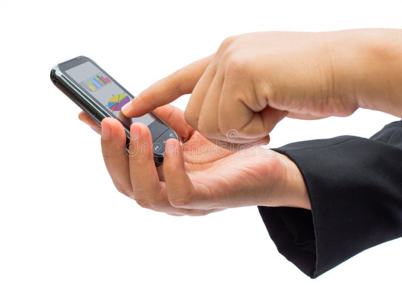 Flat Cell Phone in Business Man Hand Stock Image - Image of press ...