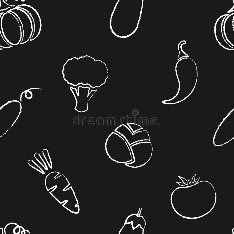 Flat Chalk Contour Vegetables Seamless Pattern Stock Vector ...