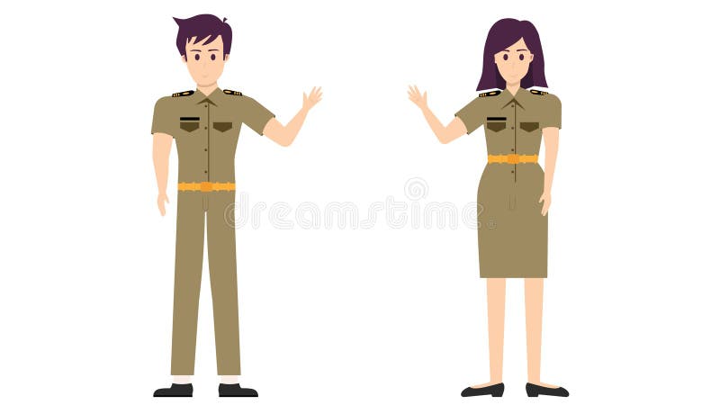 Flat Character of Thai Government Officer with Official Uniform Outfit ...