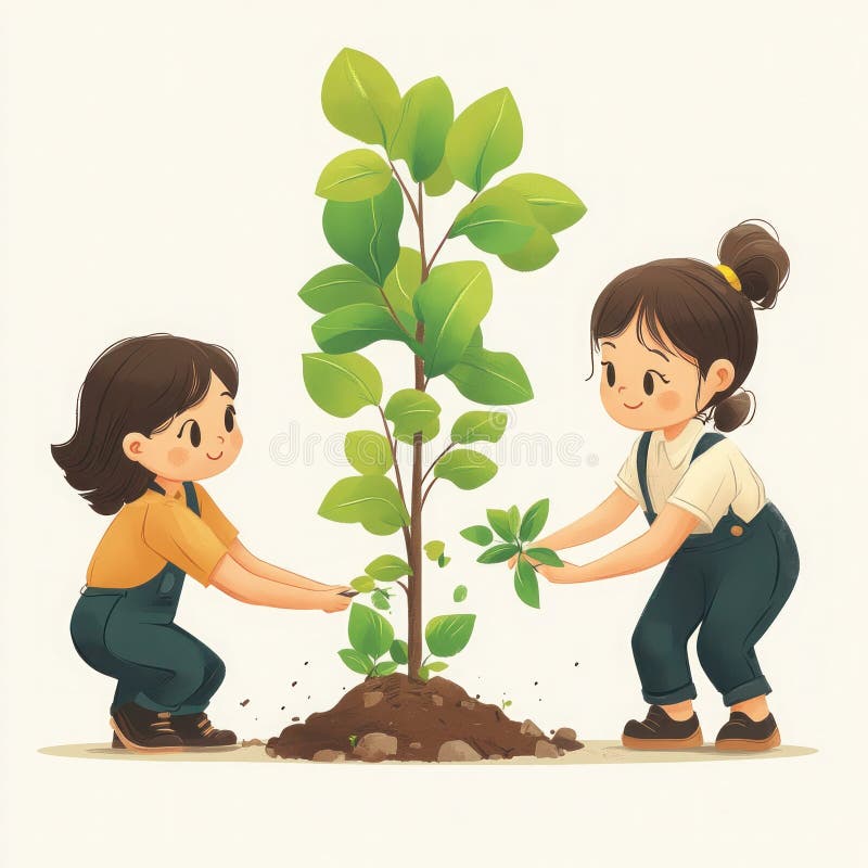 Flat Characters Planting Trees in Spring for Arbor Day Concept ...