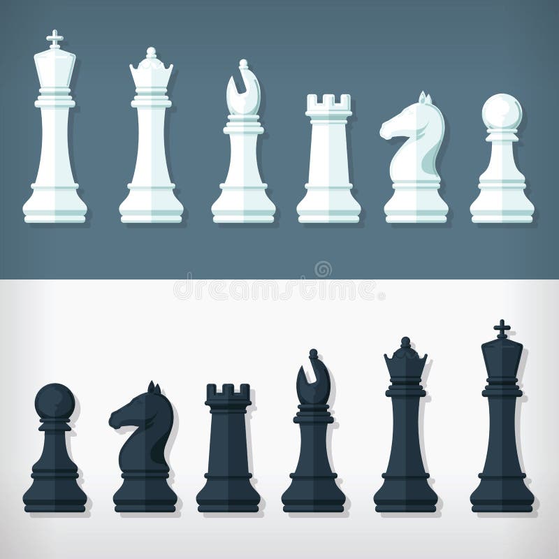 Flat Chess Pieces Design Set Style Simple Illustration Drawing Stock ...