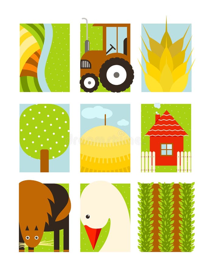 Flat Childish Rectangular Agriculture Farm Set Stock Vector ...