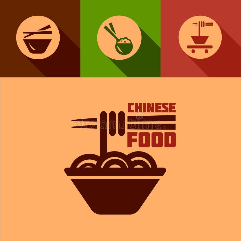 Flat chinese food icons stock vector. Illustration of fish - 39536265