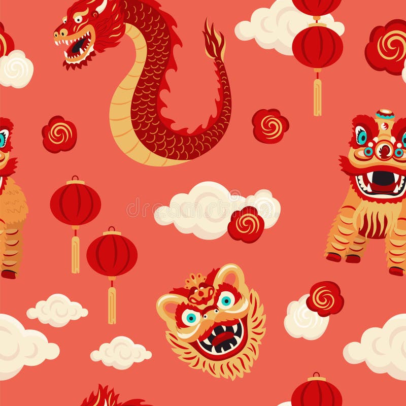 Flat Chinese New Year Pattern Stock Illustration - Illustration of ...