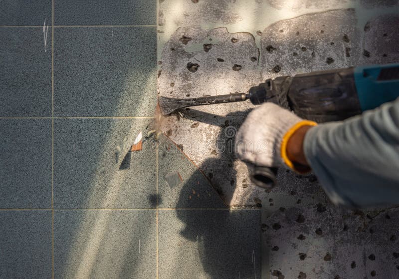 Flat Chisels on Rotary Hammer for Remove Tiles from Wall Stock Image ...